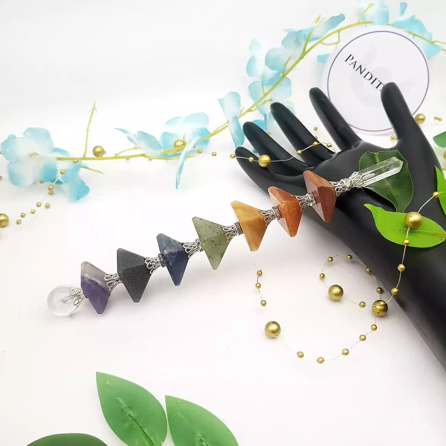 7 Chakra Pyramid Healing Stone Wand - To Restore Energies - MahaGuru