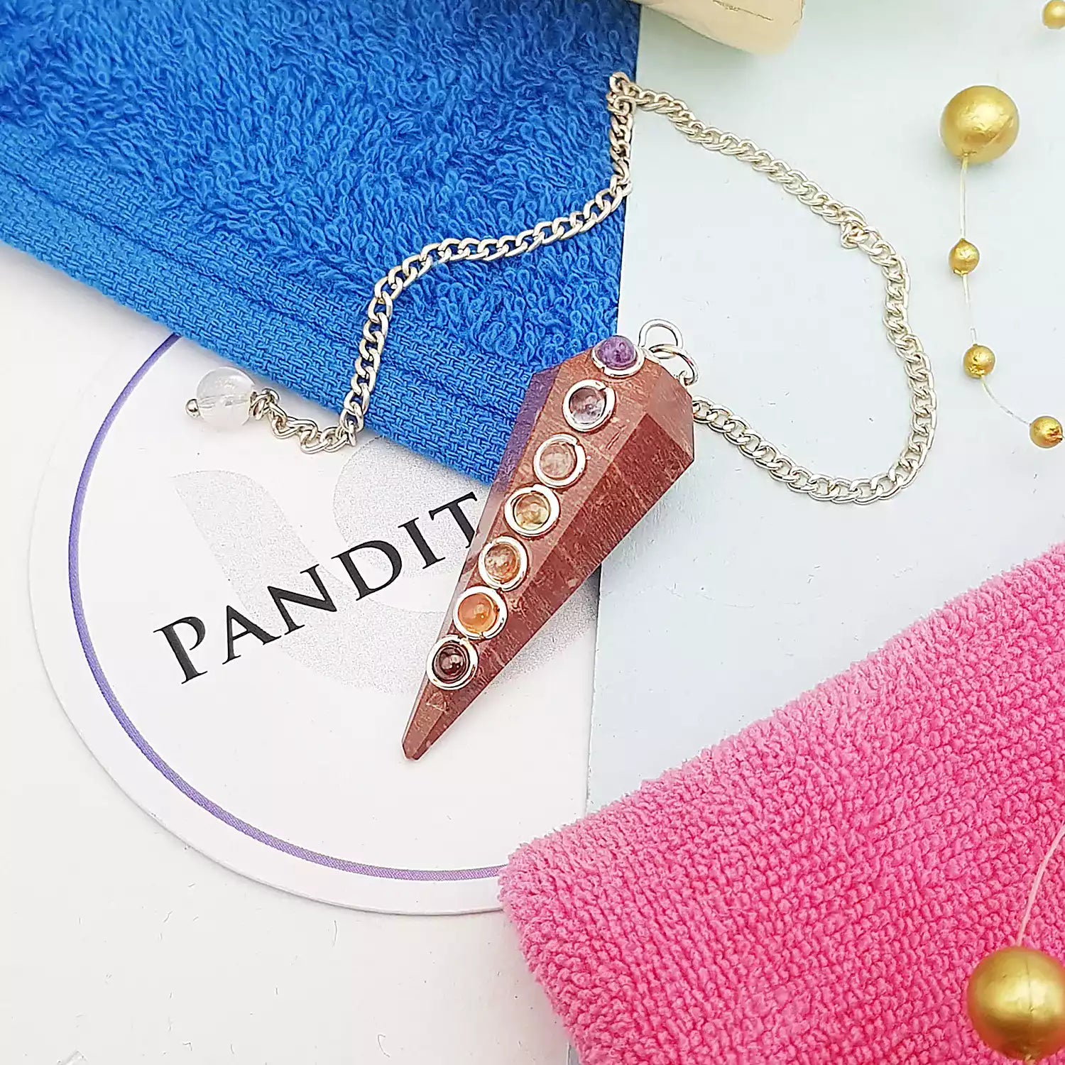 Red Jasper 7 Chakra Dowsing Pendulum - For Feng Shui & Vastu - MahaGuru