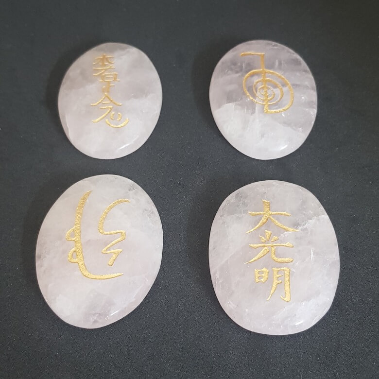 Rose Quartz Reiki Symbol Healing Stones Set - MahaGuru