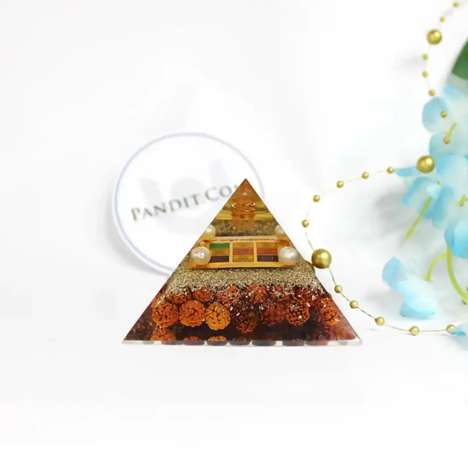 Shri Navgrah Pyramid Yantra with 5 Mukhi Rudraksha Beads - MahaGuru